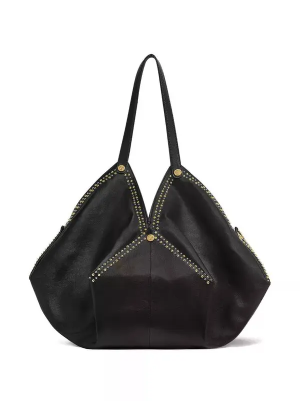 Versace Large Protea Leather Shoulder Bag With Stud Embellishments - Black