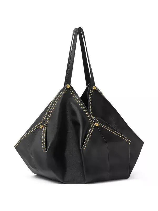 Versace Large Protea Leather Shoulder Bag With Stud Embellishments - Black