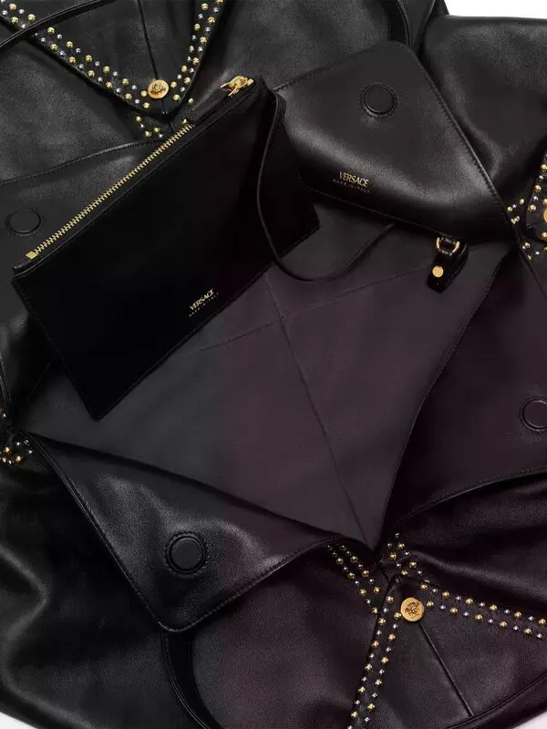 Versace Large Protea Leather Shoulder Bag With Stud Embellishments - Black