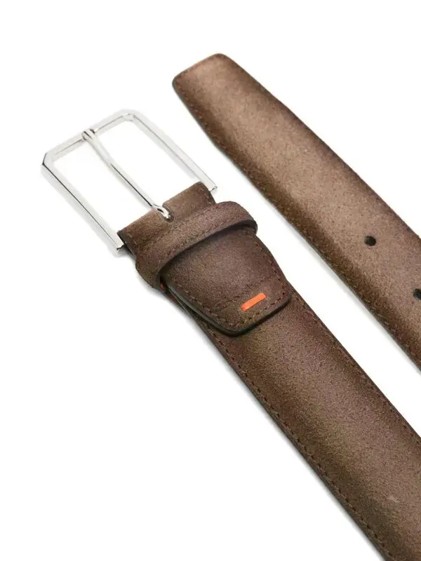 Santoni Suede Belt With Rectangular Buckle - Brown