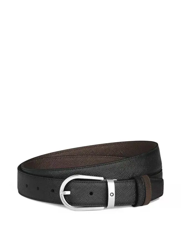 Montblanc Horseshoe Pin Buckle Leather Belt - Black
