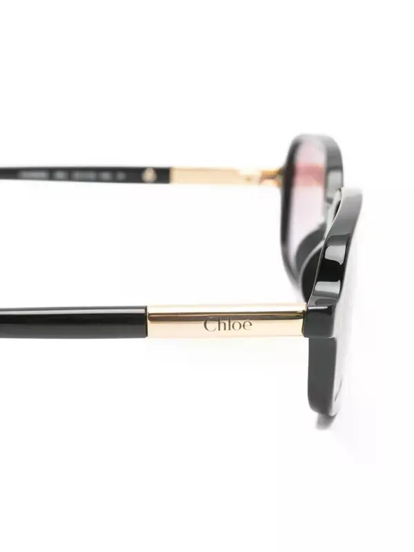 Chloé Rectangle Frame Sunglasses With Gold Tone Detailing