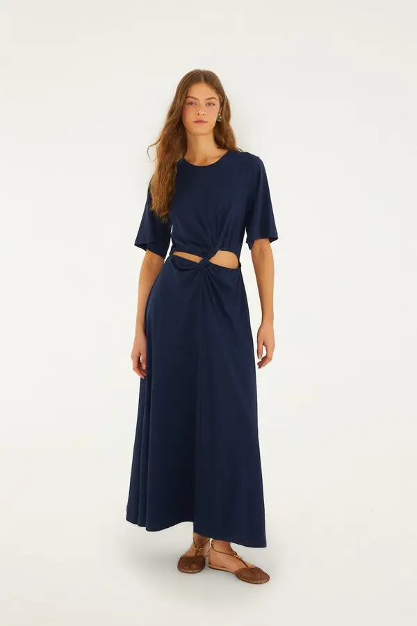 Farm Rio Cut-out Short Sleeve Maxi Dress - Dark Blue