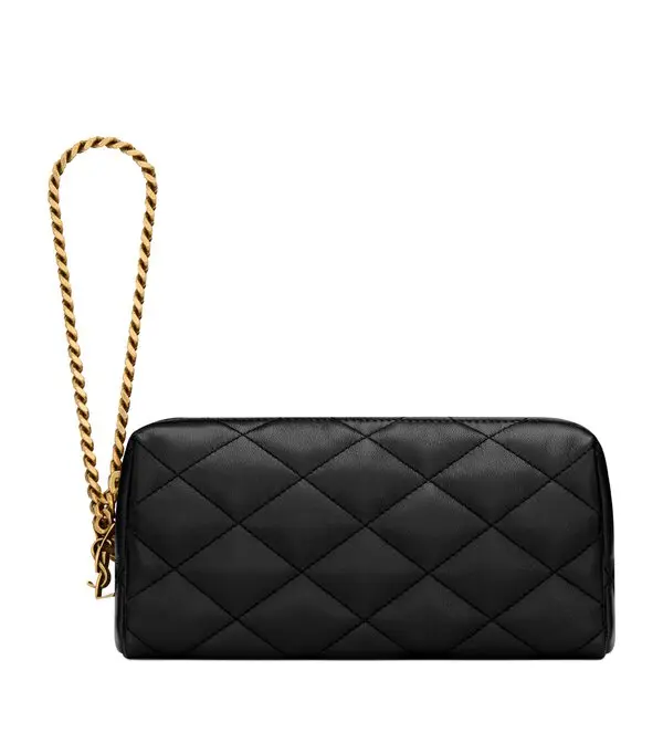 Saint Laurent Quilted Monogram Pouch With Chain - Black