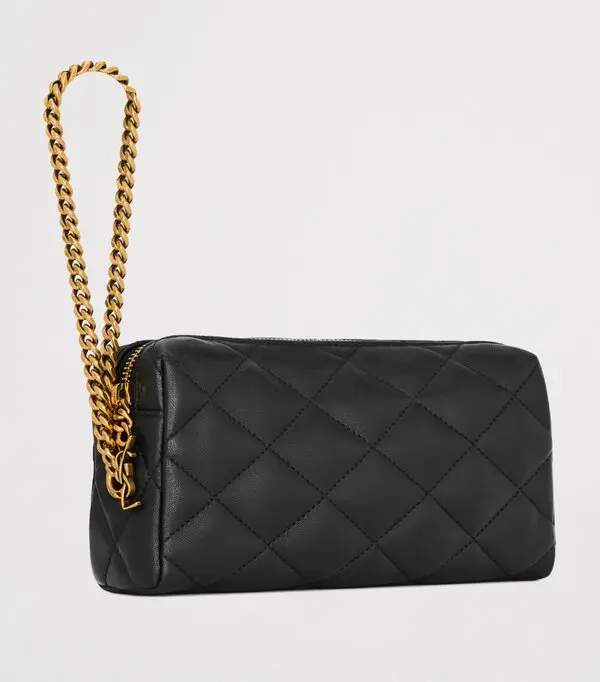 Saint Laurent Quilted Monogram Pouch With Chain