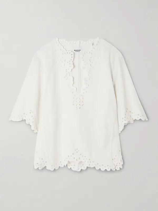 MARANT ETOILE Shana Scalloped Broderie Anglaise Blouse - White