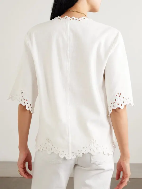 MARANT ETOILE Shana Scalloped Broderie Anglaise Blouse - White