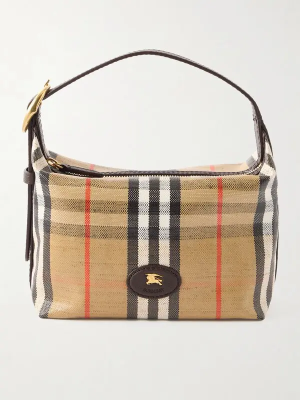 Burberry Leather-trimmed Checked Coated-canvas Top Handle Bag - Neutrals