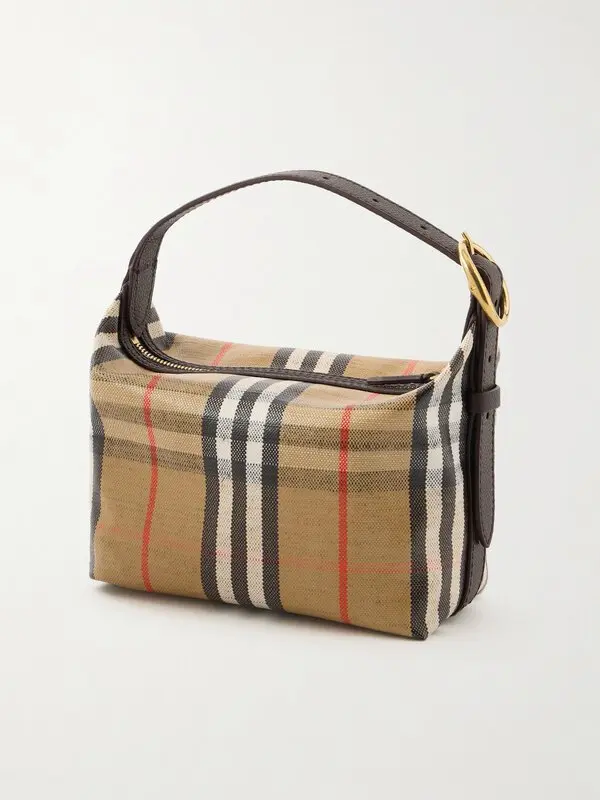 Burberry Leather-trimmed Checked Coated-canvas Top Handle Bag - Neutrals