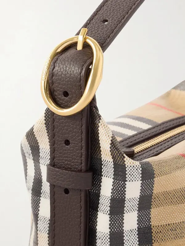 Burberry Leather-trimmed Checked Coated-canvas Top Handle Bag - Neutrals