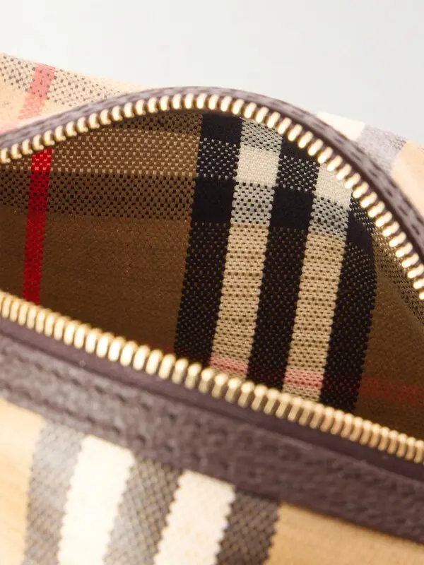 Burberry Leather-trimmed Checked Coated-canvas Top Handle Bag - Neutrals
