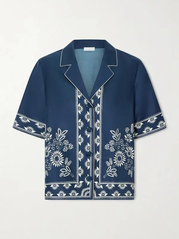 ERES Infusion Floral-print Silk-twill Shirt - Blue
