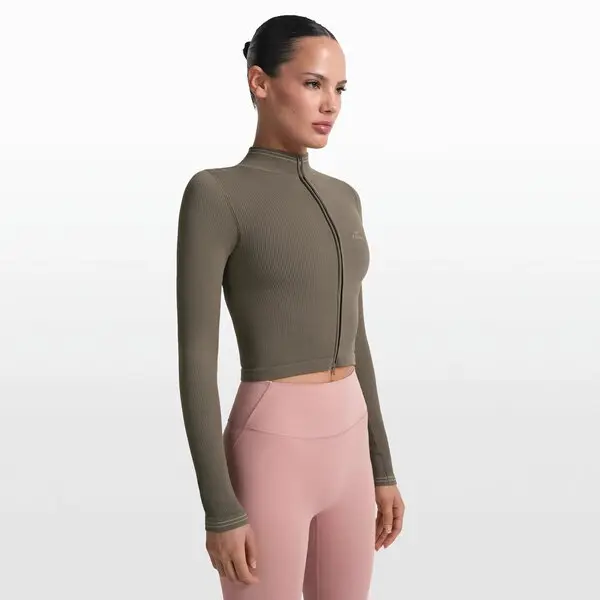 SKIMS Ribbed Seamless Zip Up Crop Jacket