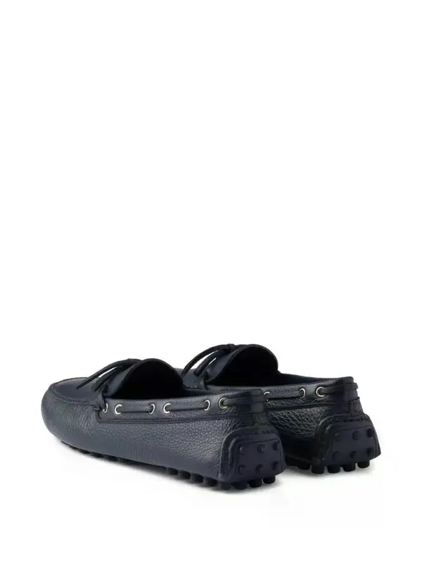 Prada Printed Logo Tie Leather Boat Shoes - Blue