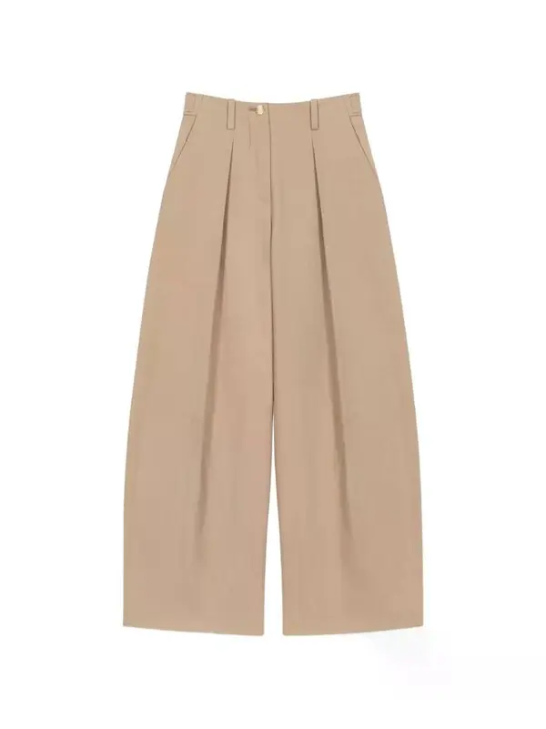 Maje Pleated Cotton Wide Leg Trousers
