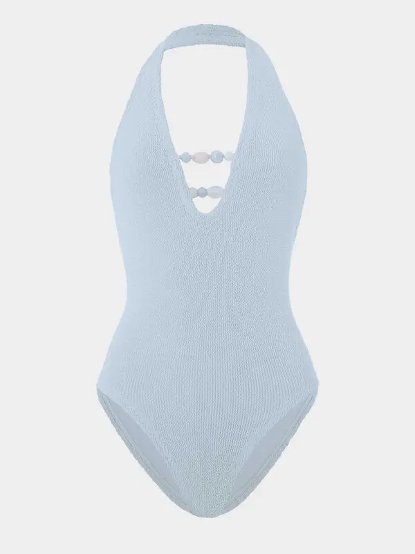 Hunza G Adriana Beaded One Piece Swimsuit - Metallic Ice Blue