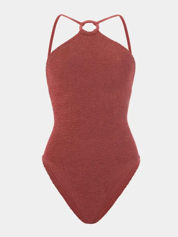 Hunza G Jasmine Swimsuit With Tonal Hoop - Metallic Rosewood
