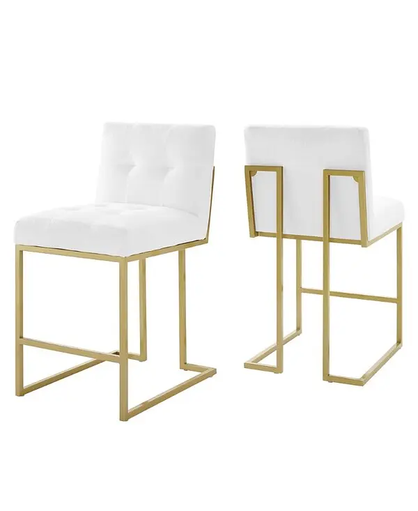 MODWAY Privy Upholstered Fabric Counter Stool, Set Of 2 - Gold White