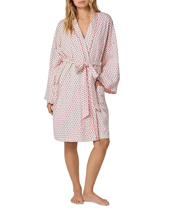 BEDHEAD PAJAMAS Banded Collar Stretch Jersey Robe - Blossom Geo