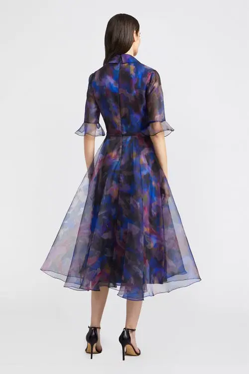 Theia Colette Printed Organza Shirt Dress