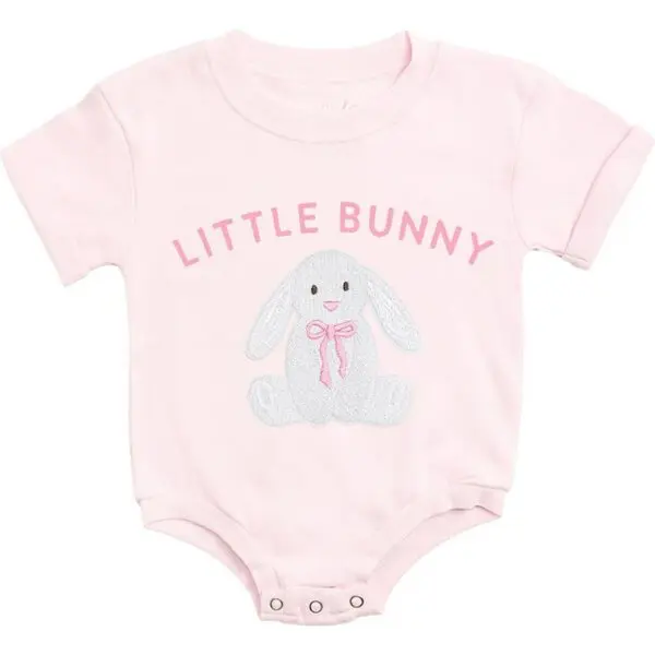 SWEET WINK Little Bunny Patch Short Sleeve Romper - Ballet Pink