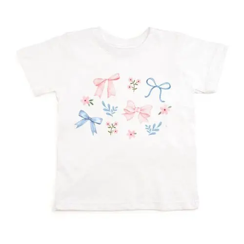 SWEET WINK Floral & Bow Watercolor Short Sleeve T-shirt - White