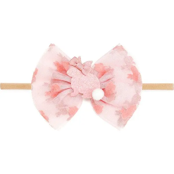 SWEET WINK Bunny Print Tulle Bow Baby Headband - Pink
