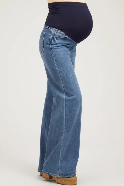 PINKBLUSH Wide Leg Maternity Jeans - Blue