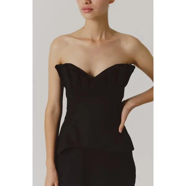 DE LORETA Strapless Pleated Cotton Top