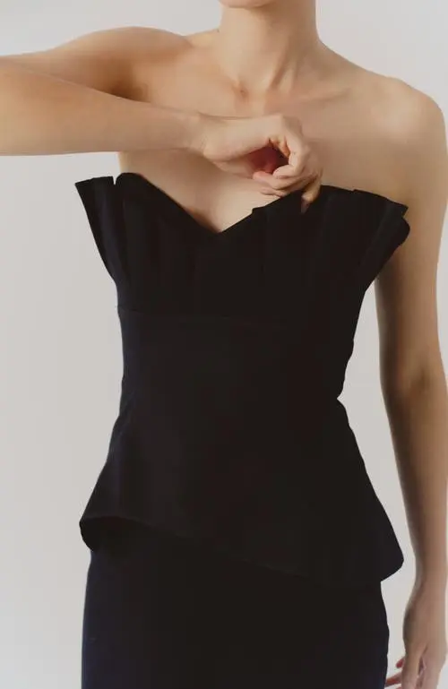 DE LORETA Strapless Pleated Cotton Top
