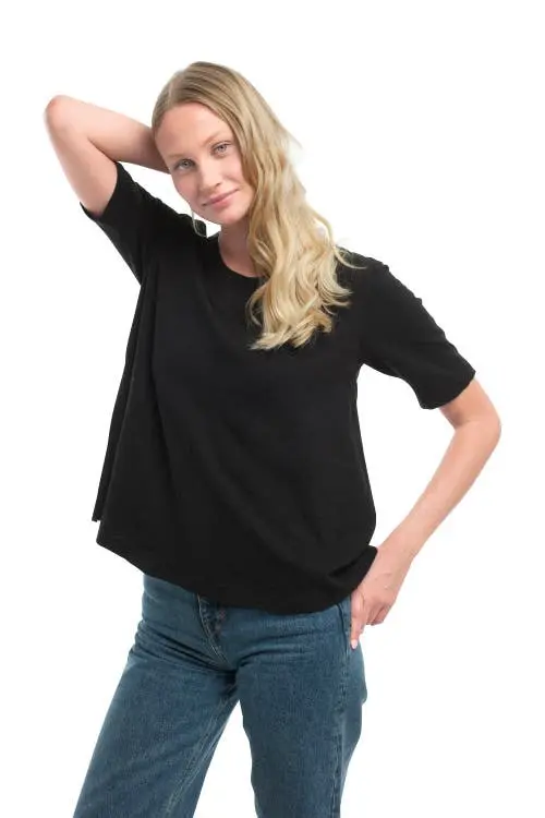 WILT CLOTHING Elbow Sleeve Trapeze Top - Black