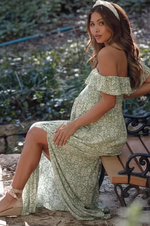 PINKBLUSH Floral Ruffle Off Shoulder Maxi Dress