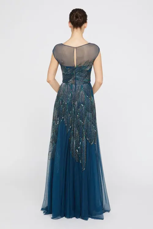 Theia Ava Beaded Cap Sleeve Gown