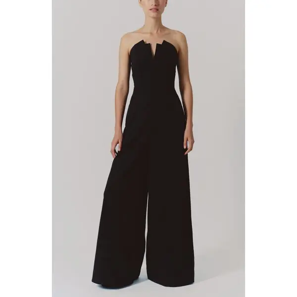 DE LORETA Tabio Strapless Cotton Jumpsuit - Black