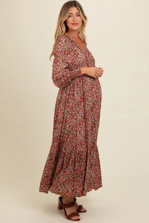 PINKBLUSH Floral V-neck Bubble Sleeve Maxi Dress