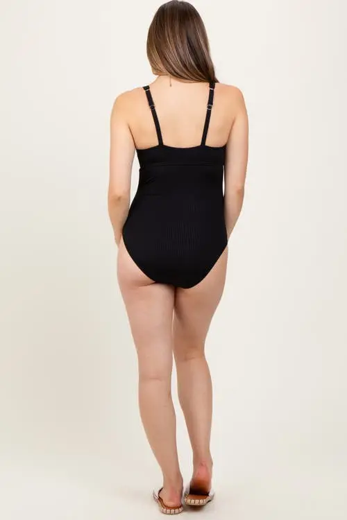 PINKBLUSH Ribbed Split Neckline Maternity Swimsuit