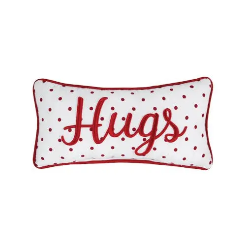 C&F HOME Hugs" W/ Dots Mini Woven Valentine's Day Accent Pillow 6" X 12" - Red