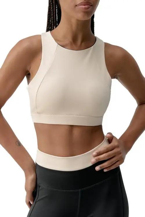 BORN LIVING YOGA Fiorella High Support Performance Sport Top - Black/stone