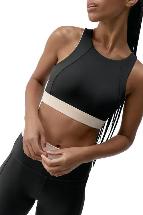 BORN LIVING YOGA Fiorella High Support Performance Sport Top - Black/stone