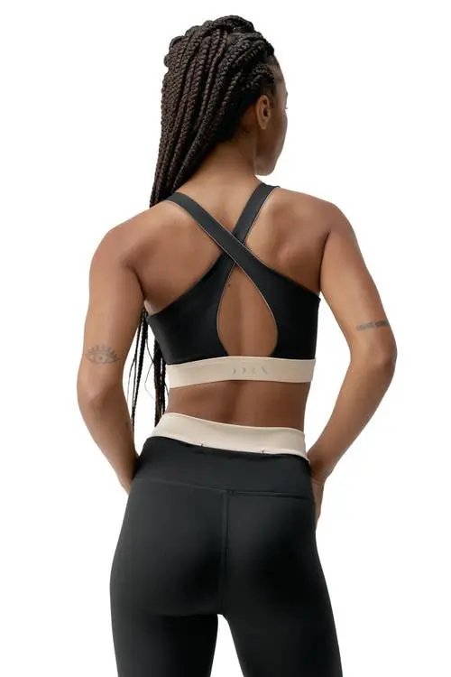 BORN LIVING YOGA Fiorella High Support Performance Sport Top - Black/stone