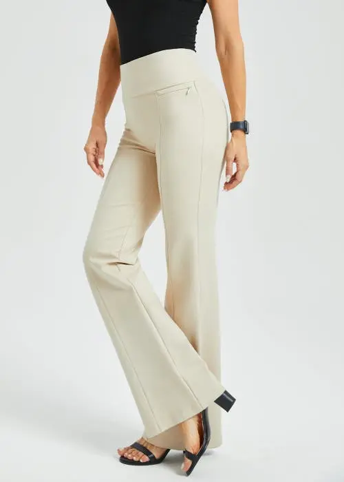 Betabrand Power Down Dress Pant Yoga Pants Flare Leg - Stone