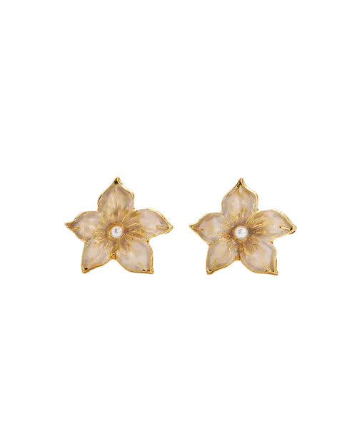 FABLE ENGLAND Jasmine & Pearl Stud Earrings - Gold