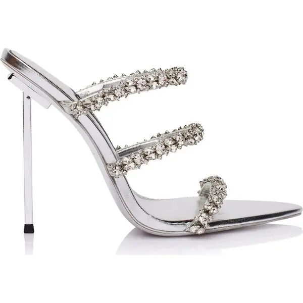 JESSICA RICH Diamond Embellished Stiletto Sandals - Silver