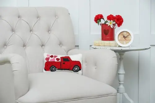 C&F HOME Hearts Truck Mini Hooked Valentine's Day Accent Pillow 6" X 12