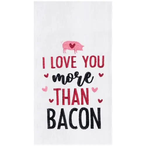 C&F HOME I Love You More Than Bacon" Piggy 100% Cotton Flour Sack Valentine's Day Dishtowel - Red