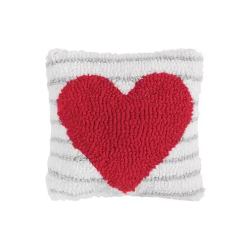 C&F HOME Heart Stripe Mini Valentine's Day Hooked Accent Pillow 8" X 8 - Red