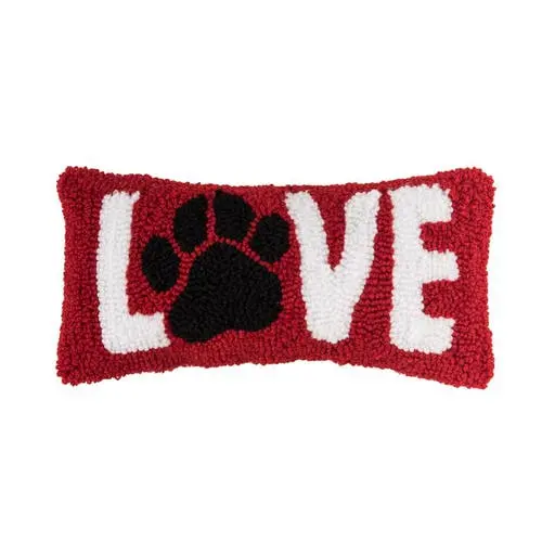 C&F HOME Love" Dog Paw Mini Hooked Valentine's Day Accent Pillow 6" X 12 - Red