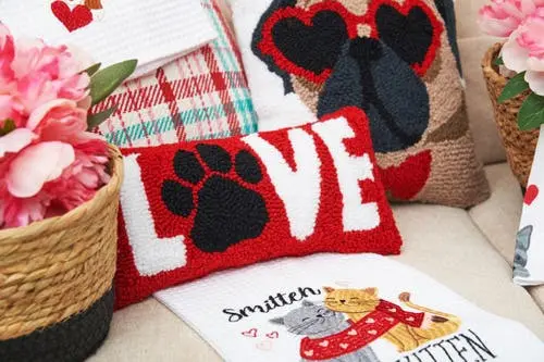 C&F HOME Love" Pawprint Small Petite Mini Hooked Accent Pillow 6" X 12