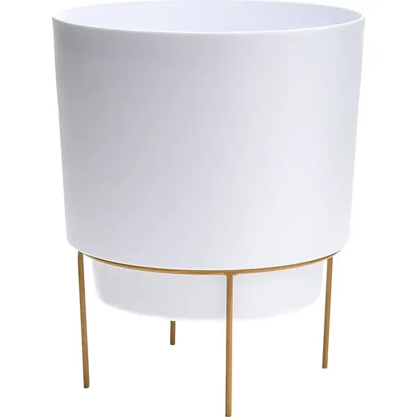 BLOEM 6 Inch Hopson Round Planter With Gold Metal Stand - White