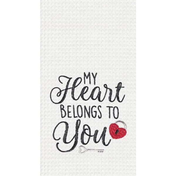 C&F HOME Heart Belongs To You" Embroidered 100% Cotton Waffle Weave Valentine's Day Dishtowel - White